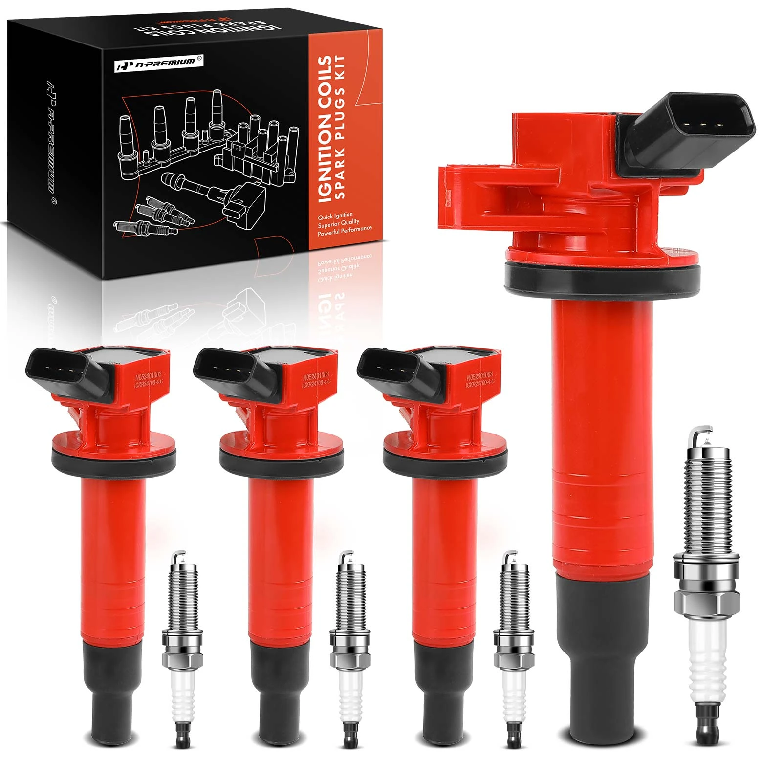 Ignition Coils + Spark Plugs Kits, Set of 8, Double Iridium Series, 4-Blade Terminal, A-Premium ...