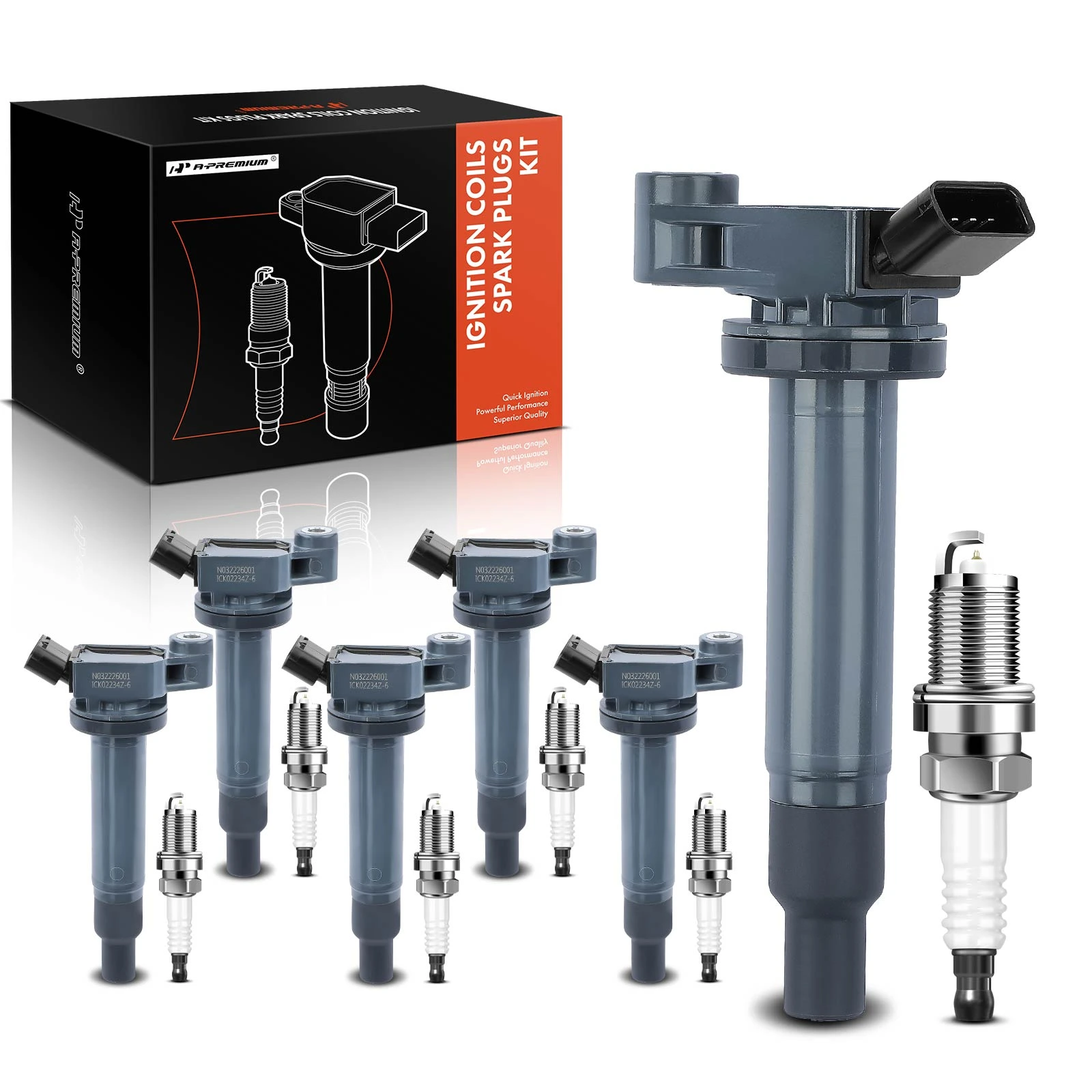 Ignition Coils + Spark Plugs Kits, Set of 6, Iridium Series, 4-Blade Terminal, A-Premium ...