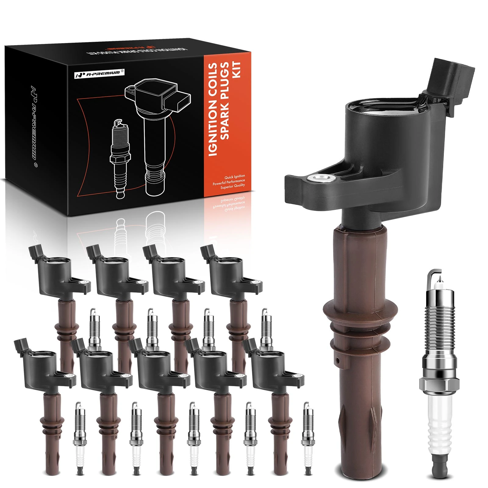 2017 Ford F53 Ignition Coil and Spark Plug Kit Set of 10 Iridium Series, 2-Blade Terminal A ...