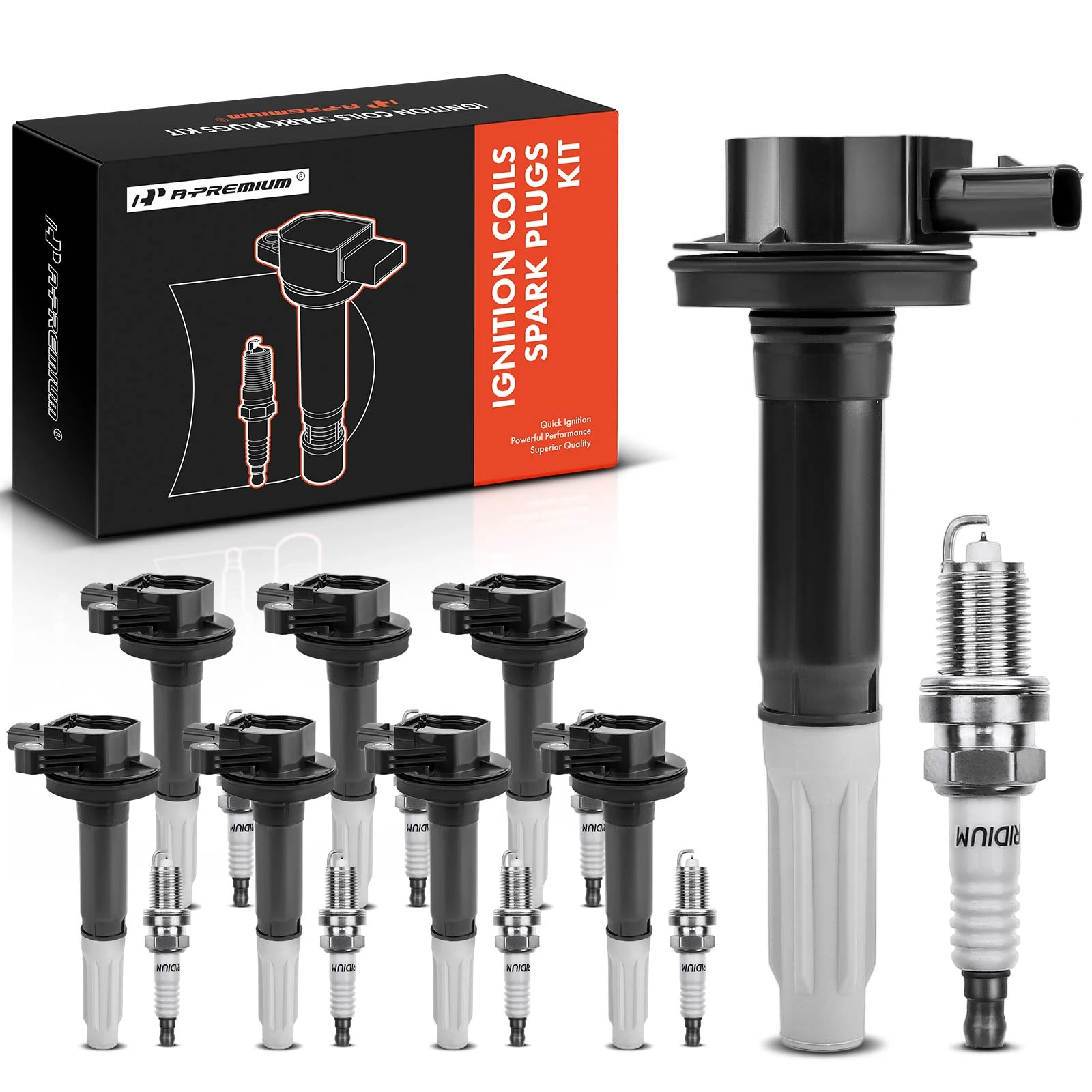 Ignition Coils + Spark Plugs Kits, Set of 8, Iridium Series, 2-Blade Terminal, A-Premium ...