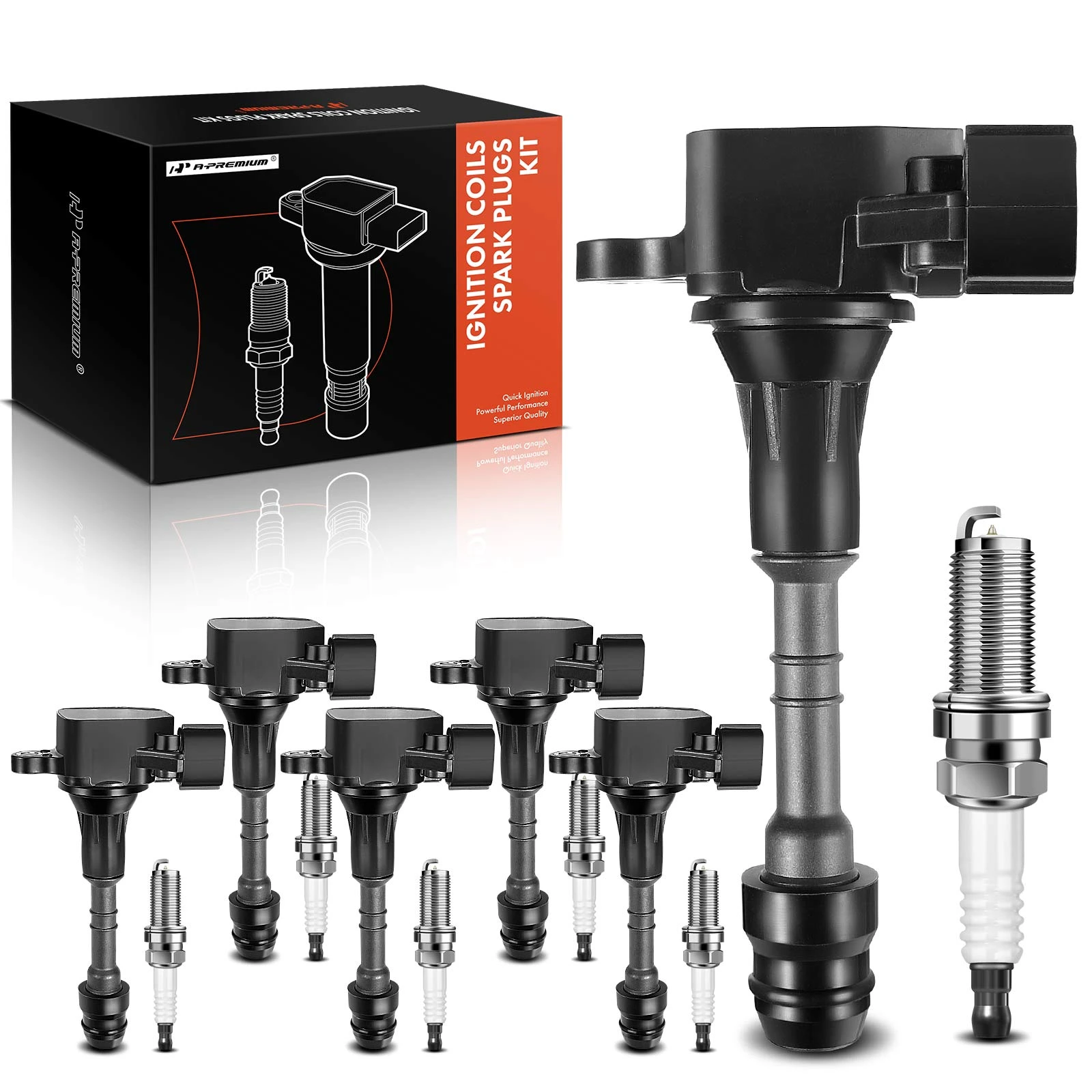 Ignition Coils + Spark Plugs Kits, Set of 6, Platinum Series, 3-Blade Terminal, A-Premium ...