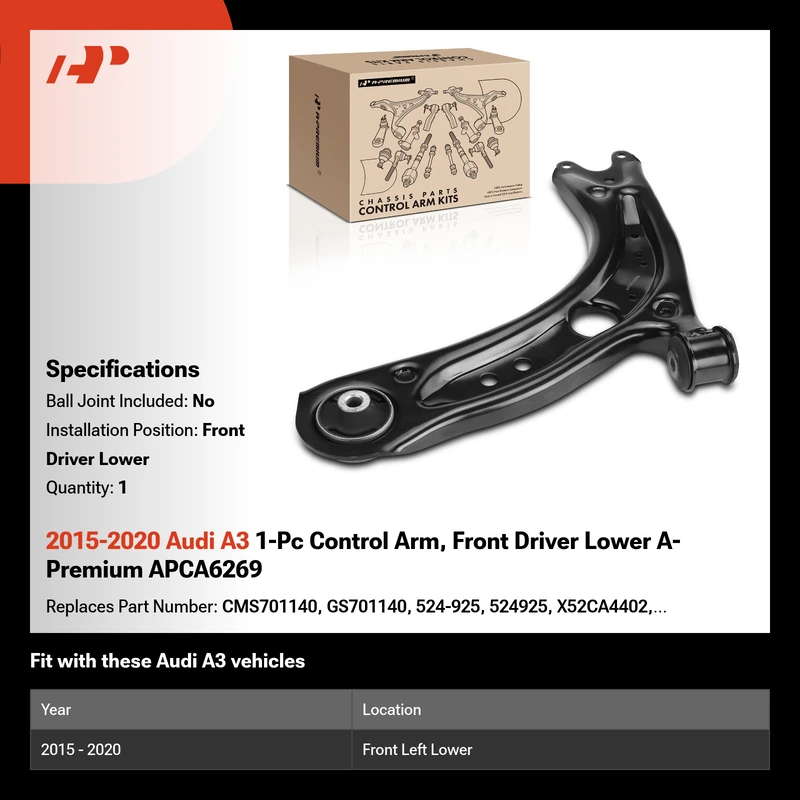 2015-2020 Audi A3 1-Pc Control Arm, Front Driver Lower A-Premium ...