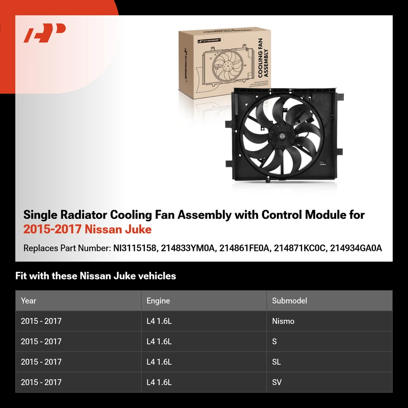 Single Radiator Cooling Fan Assembly with Control Module for 2015-2017 ...