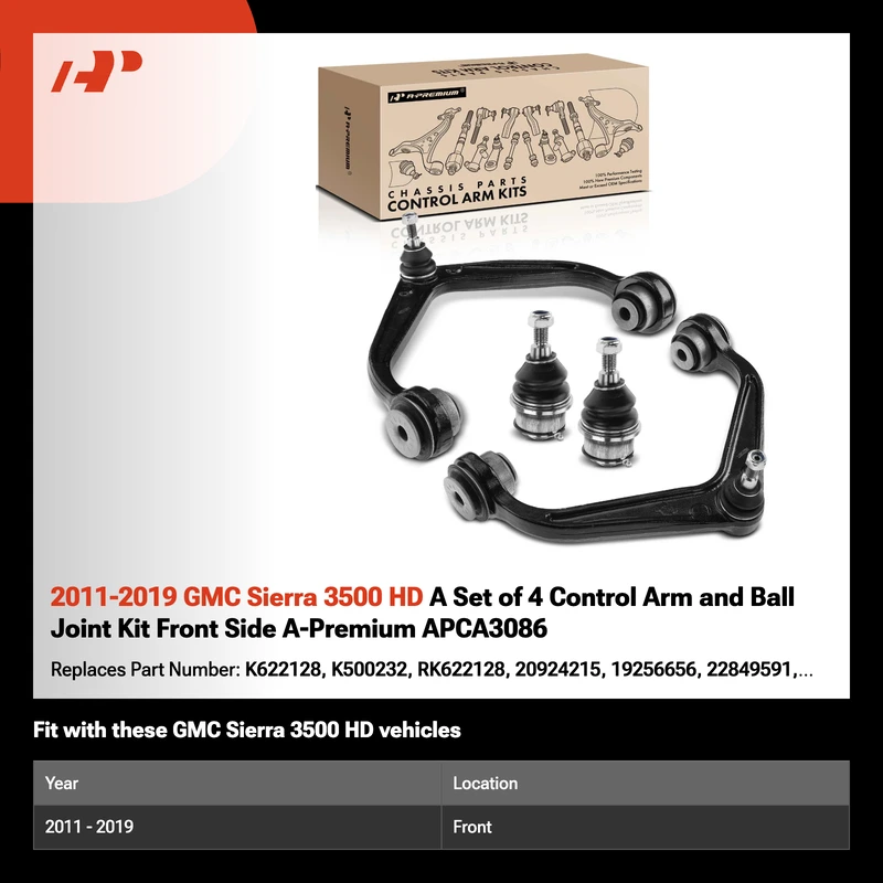 2011-2019 GMC Sierra 3500 HD A Set of 4 Control Arm and Ball Joint Kit ...