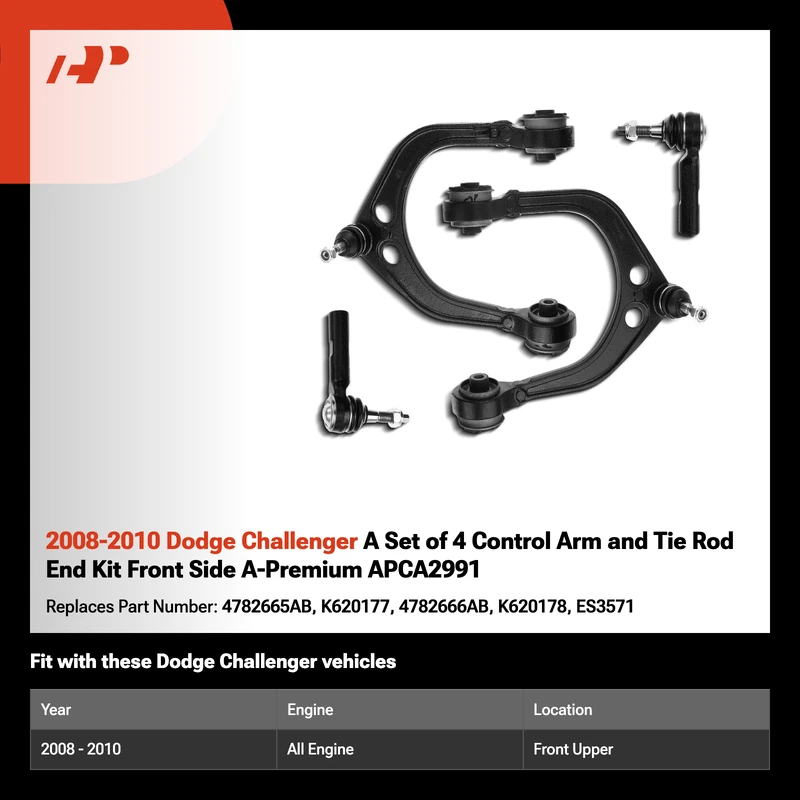 2008-2010 Dodge Challenger A Set of 4 Control Arm and Tie Rod End Kit ...