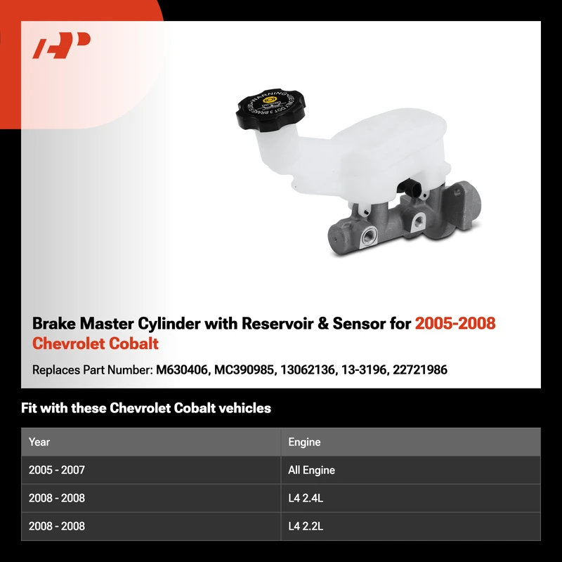 Brake Master Cylinder with Reservoir & Sensor for 2005-2008 Chevrolet ...