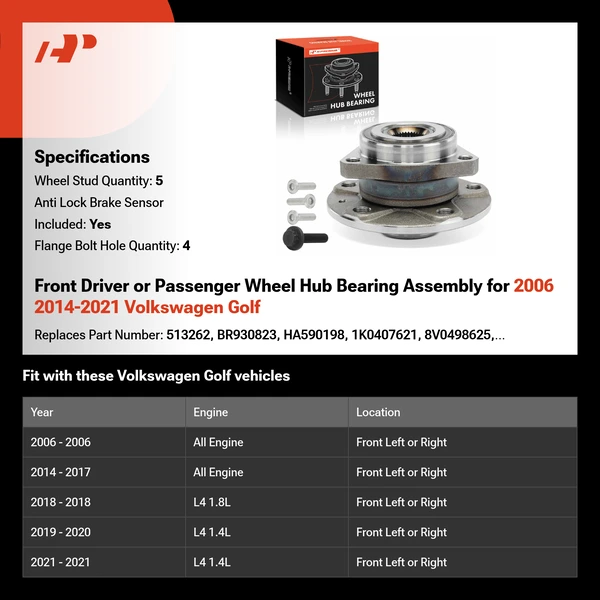 Front Driver or Passenger Wheel Hub Bearing Assembly for 2006 2014-2021 ...