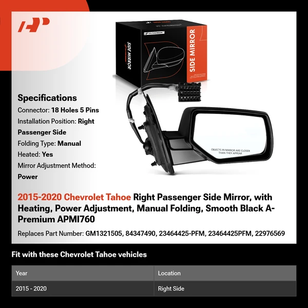A-Premium 2015-2020 Chevrolet Tahoe Mirror APMI760 Aftermarket | A-Premium