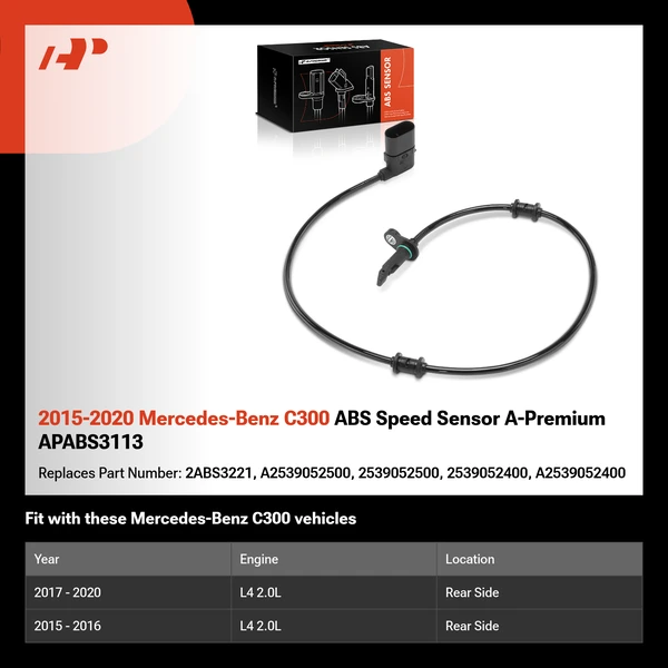 2015-2020 Mercedes-Benz C300 ABS Speed Sensor APABS3113 Parts | A-Premium