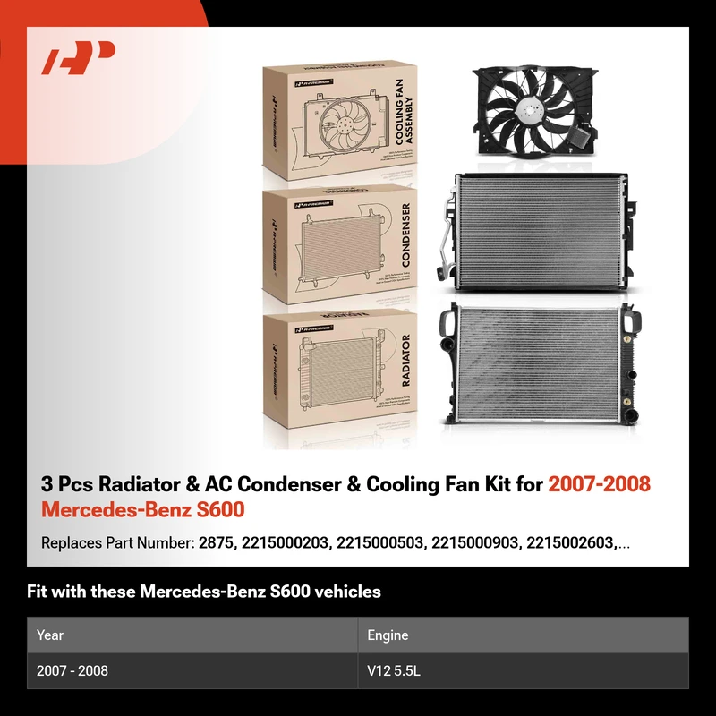 3 Pcs Radiator & AC Condenser & Cooling Fan Kit for 2007-2008 Mercedes ...