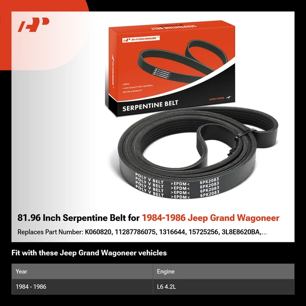 1984-1986 Jeep Grand Wagoneer Serpentine Belt APSBT154, Fast Dispatch ...