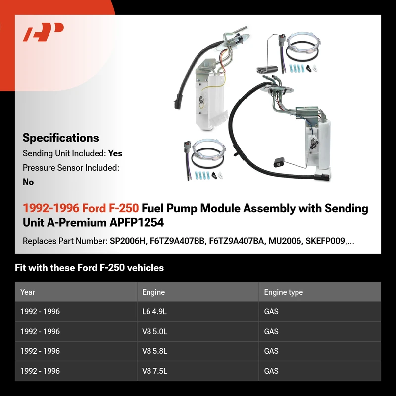 A-Premium 1992-1996 Ford F-250 Fuel Pump Module Assembly APFP1254 for ...