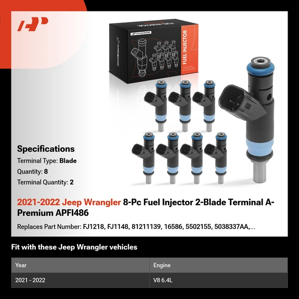A-Premium 2021-2022 Jeep Wrangler Fuel Injector APFI486, 3-Year ...