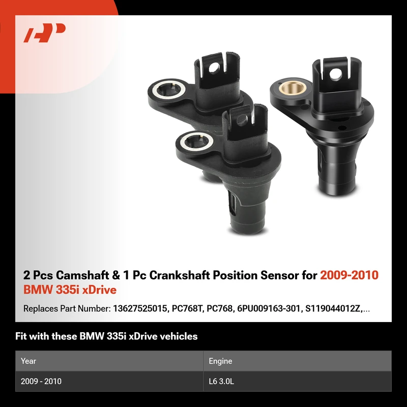 2 Pcs Camshaft & 1 Pc Crankshaft Position Sensor for 2009-2010 BMW 335i ...