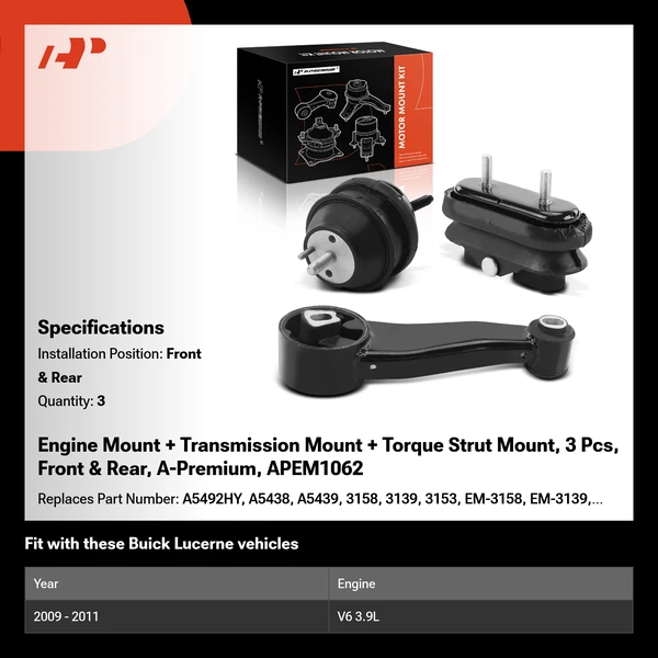 2009-2011 Buick Lucerne Engine Mount and Transmission Mount Kit ...